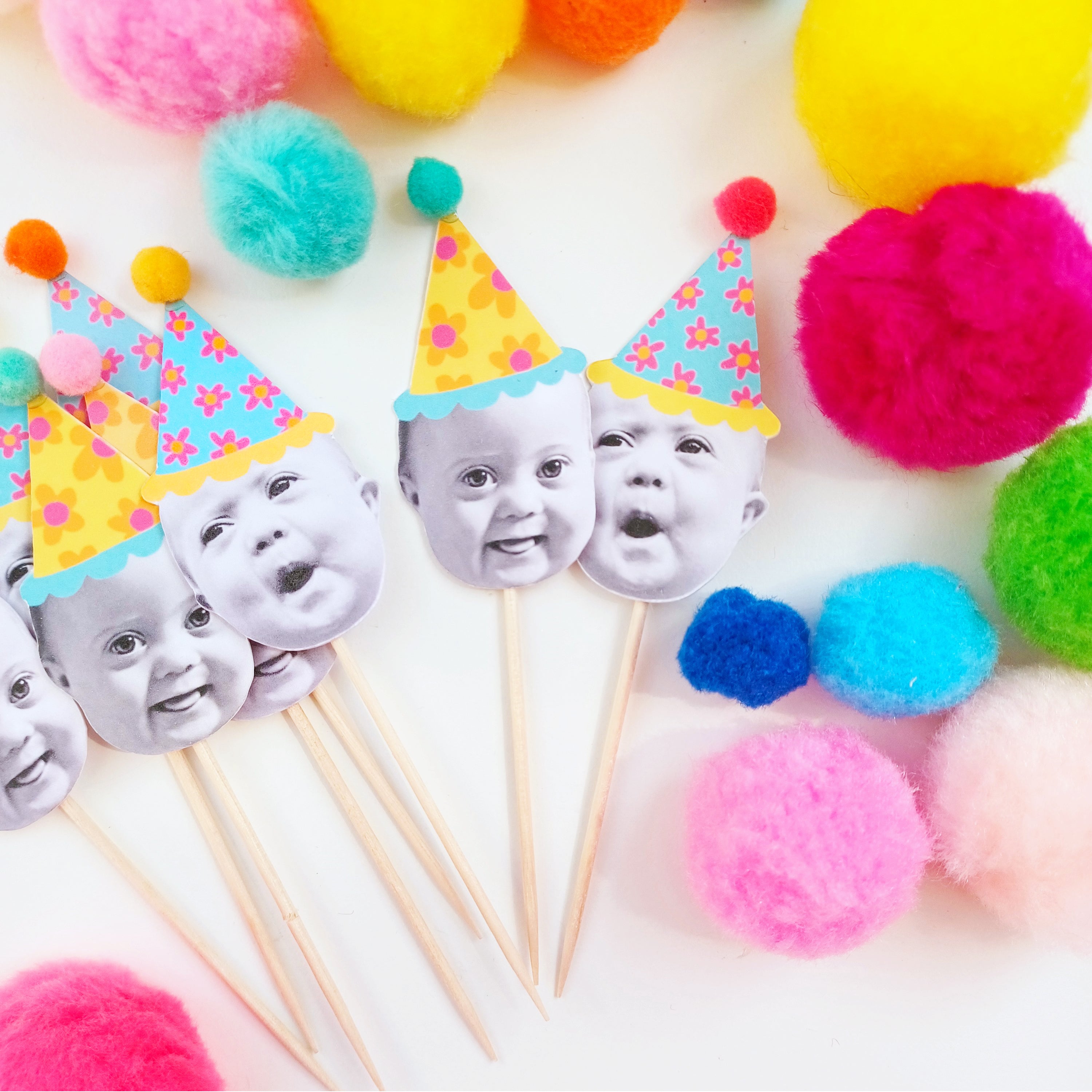 Happy Head Daisy Flower Personalised Cupcake Toppers – Laura Jean Paper ...